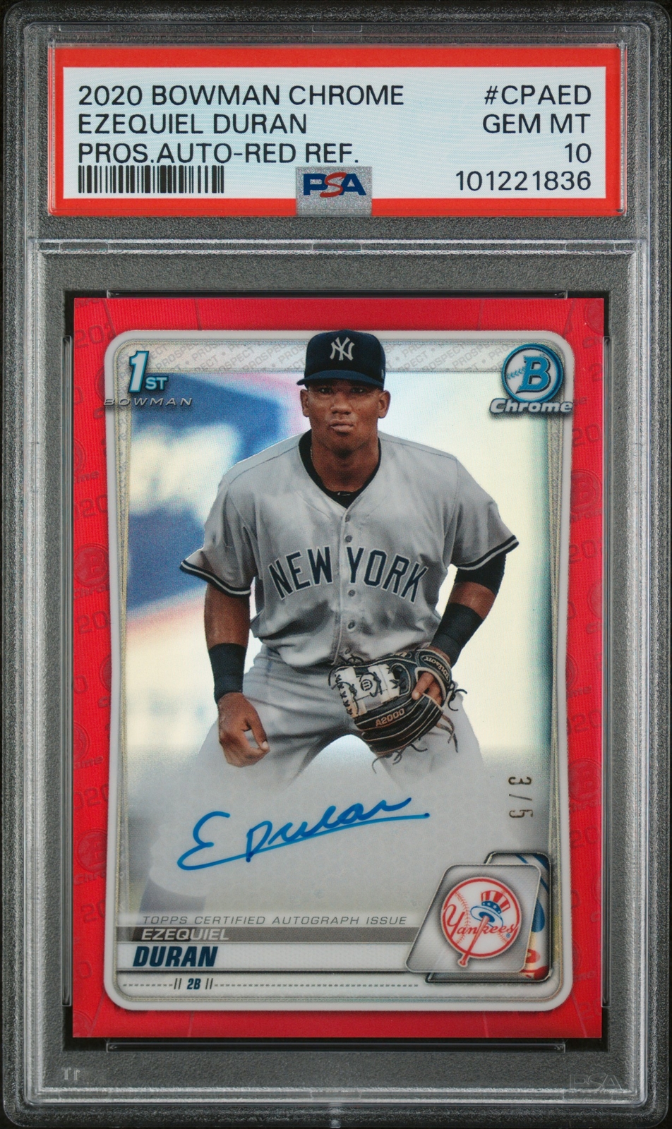 2020 BOWMAN CHROME PRSPCT AUTOS RED REFRACTOR EZEQUIEL DURAN 3/5 PSA 10 ...