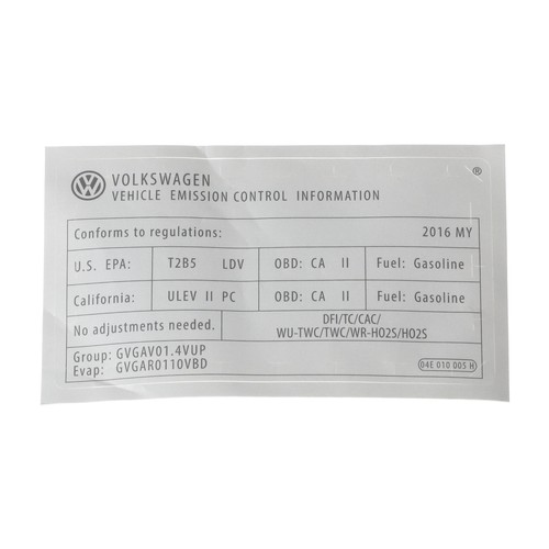 NEW OEM Volkswagen Vehicle Emission Control Information Label 04E-010 ...
