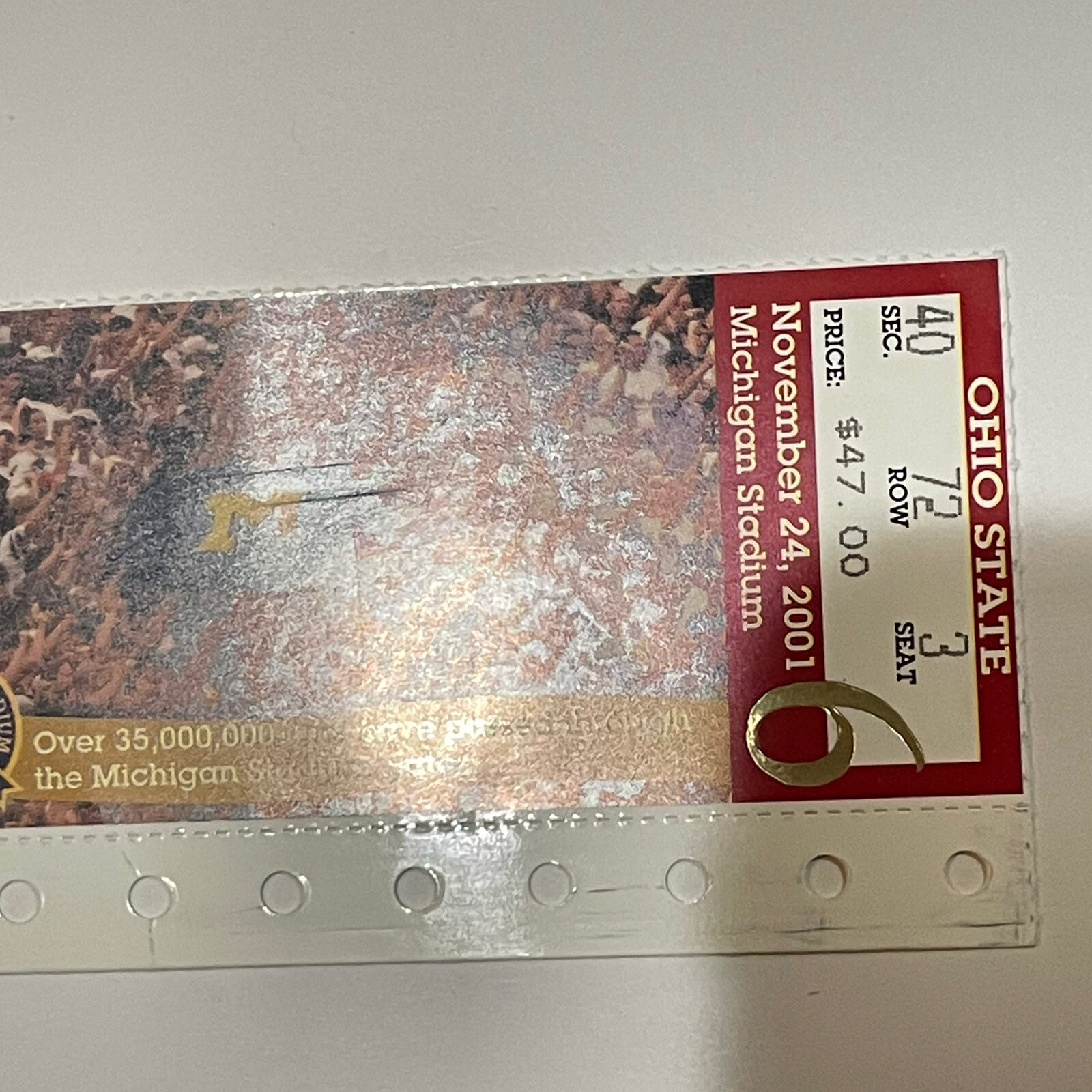 FULL 2001 Michigan v Ohio State THE GAME Original Football Ticket UofM ...