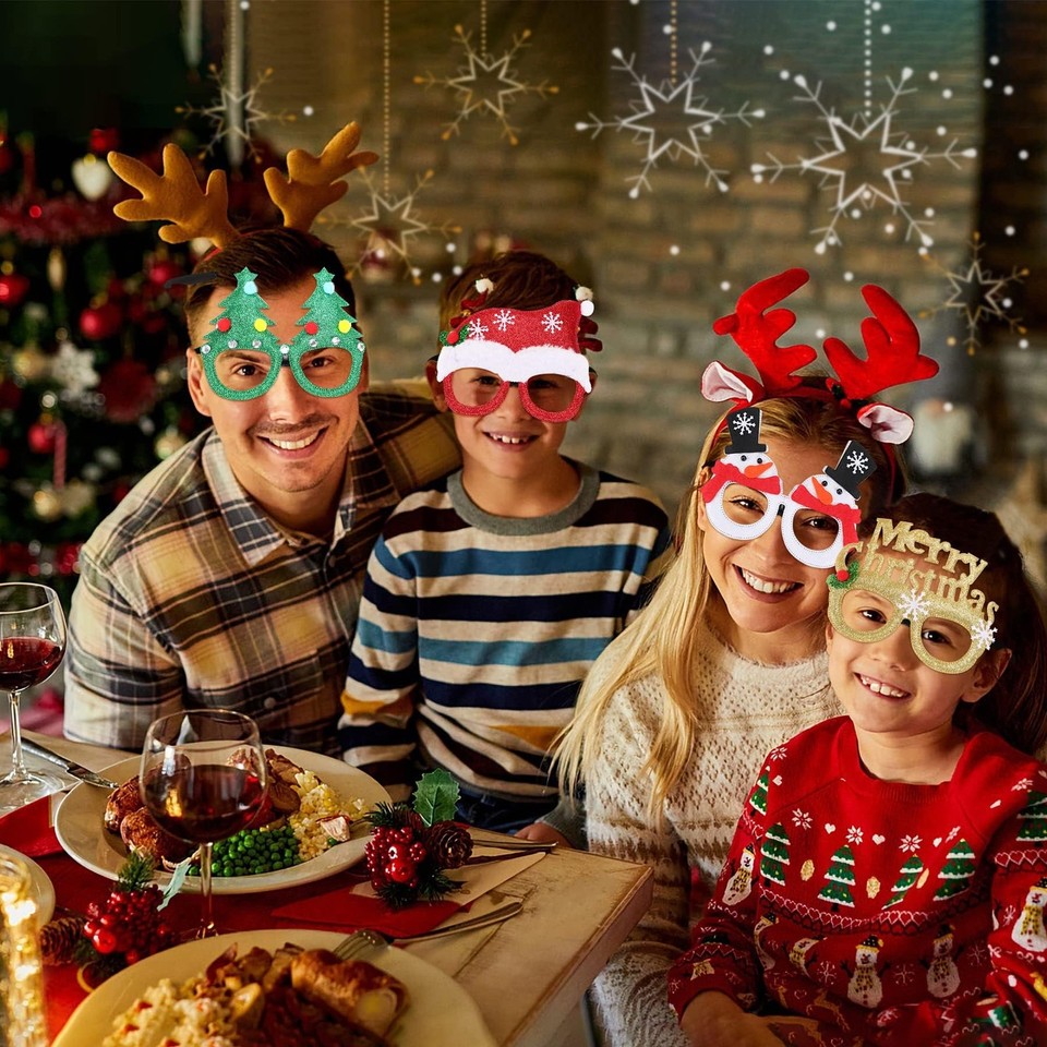 Christmas Photo Booth Props and 6 Pcs Christmas Glitter Glasses Xmas ...