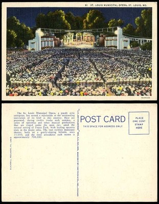 USA Old Postcard St. Louis Municipal Opera MO. Outdoor Theater Stage ...