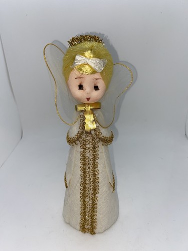 VTG MCM Christmas Angel Cone Decoration Felt Mustard Styrofoam Closed ...
