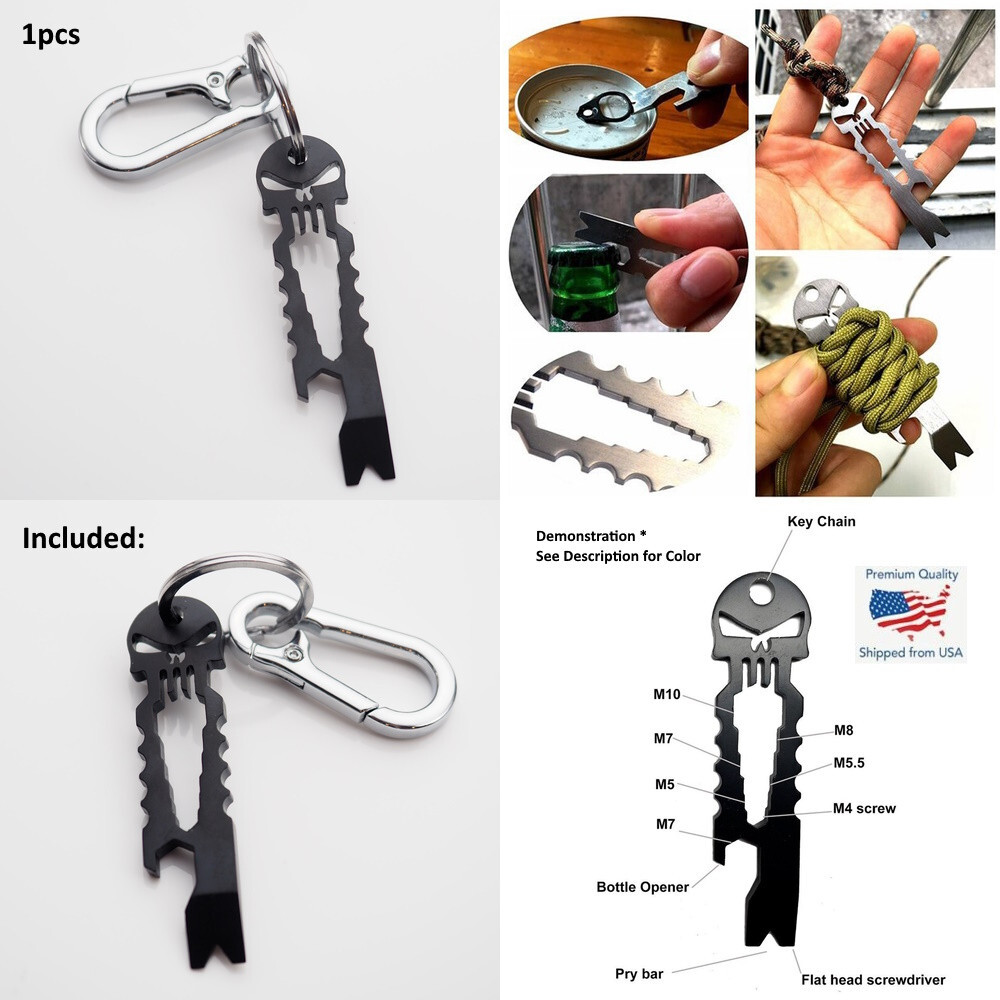 Skull Keychain Crowbar Screwdriver Hex Wrench Carabiner Clip Opener EDC ...