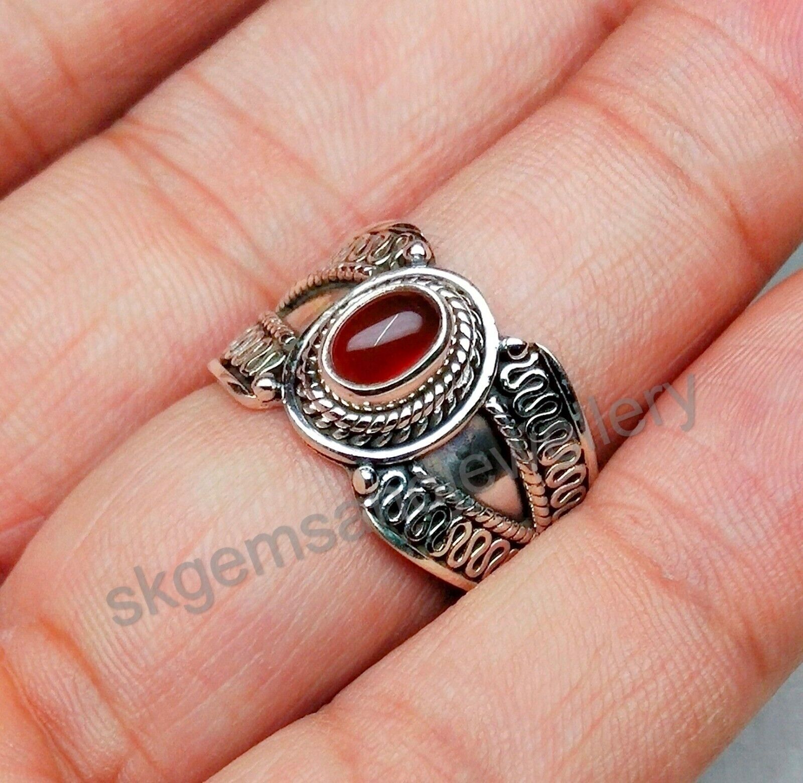 Natural Carnelian Oval Ring 925 Sterling Heavy Silver Handmade Gemstone ...