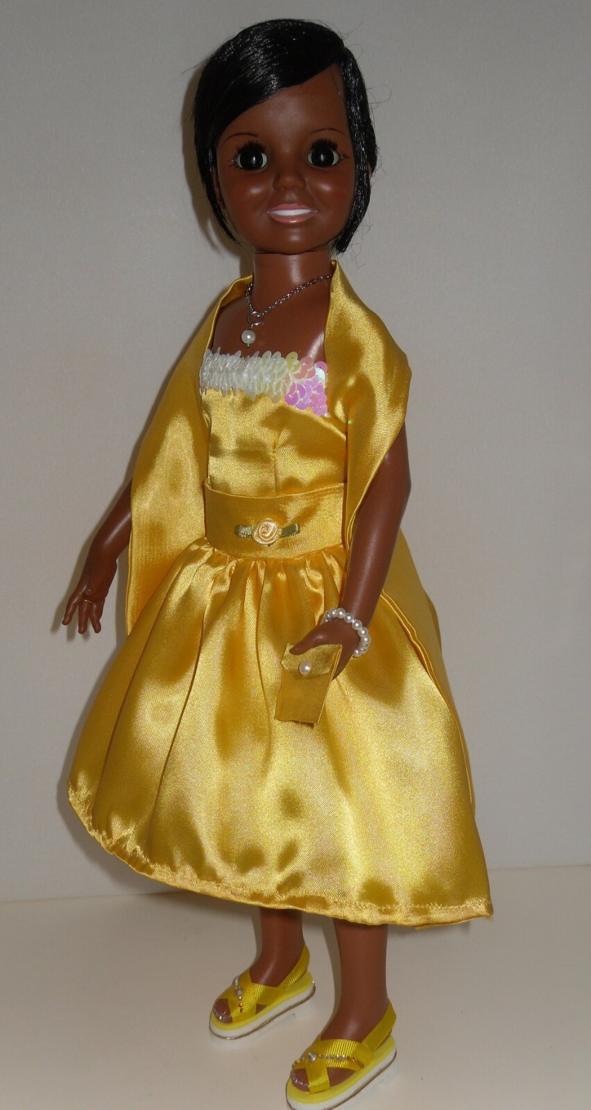 Ideal Crissy doll clothes DRESS YELLOW 7pc set w/Jewelry & shoes | eBay