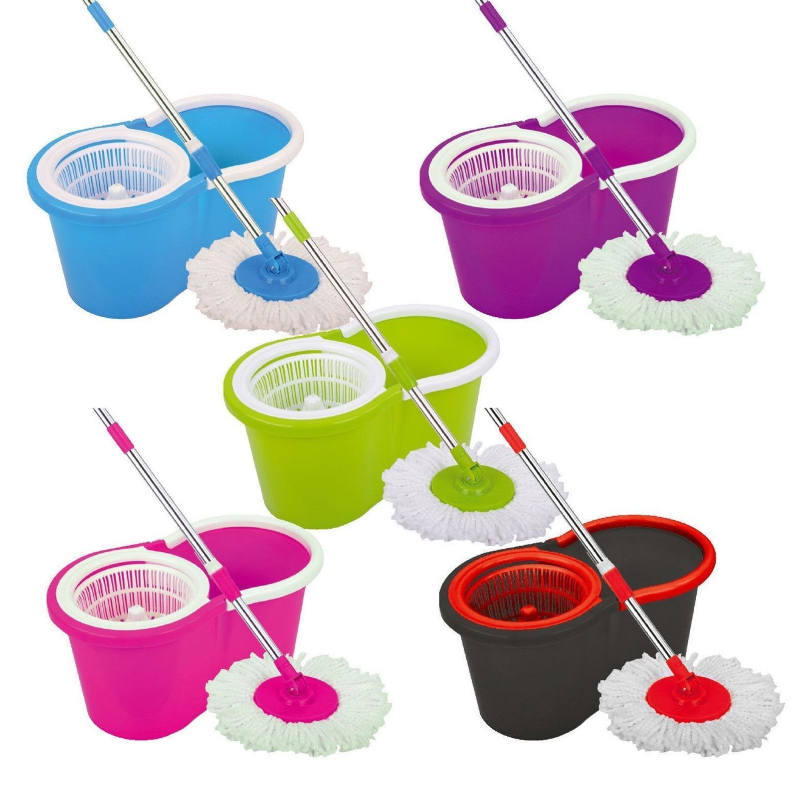 360° FLOOR MAGIC SPIN MOP BUCKET SET MICROFIBER ROTATING DRY HEADS WITH ...