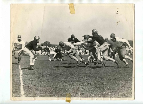 2 Notre Dame 1944 Football Photos 4 Players Stack of Helmets ...