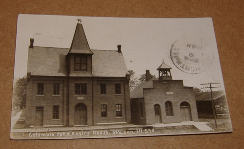 1907 Columbia Hall & Engine House City Hall McLean Illinois RPPC IL ...