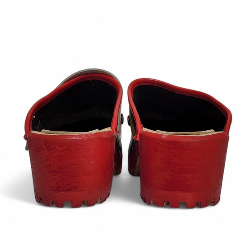 Tessa Clogs Handpainted Wooden Clogs 41 US 10 Black Leather Cornflower ...