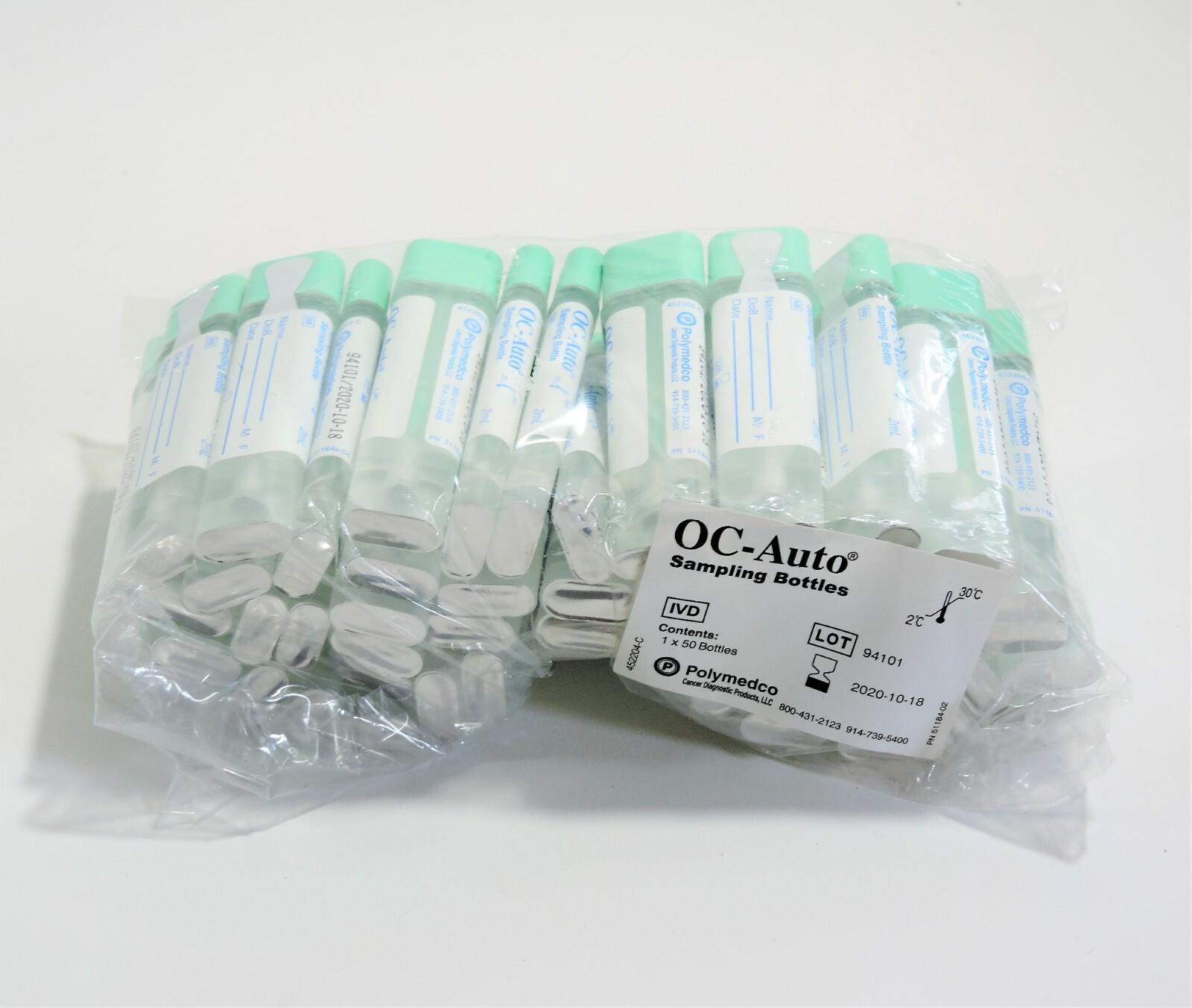 Polymedco OC-Auto FIT Test Sampling Bottles Quantity 50 Exp: 10-18-2020 ...