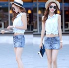 Hot Sexy Mid Waist Women Mini Jeans Shorts Skirts With Cool Ripped Lip ...