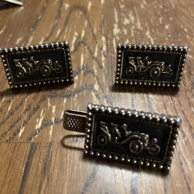 Cufflinks & tie clip bar Set (Model T Car Ford) vintage Heavy, Good ...