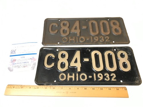 1932 Ohio License Plate C84-008 War Period Plate Set of 2 | eBay