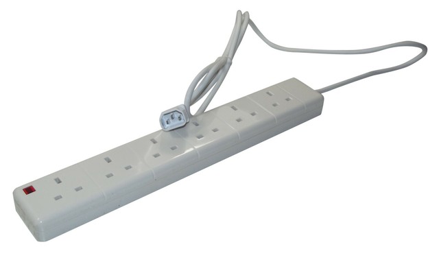 6 Way UK Mains Extension Block With IEC C14 (ups/kettle) White 2m Lead ...