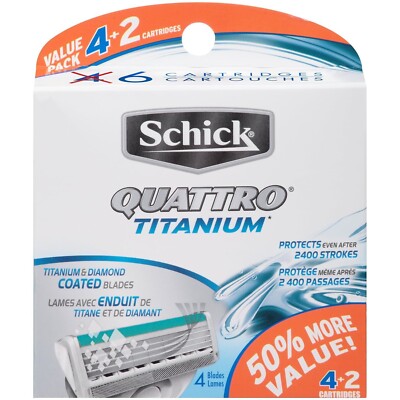 Schick Quattro Titanium & Diamond Coated Cartridges 6 Razor Blades ...
