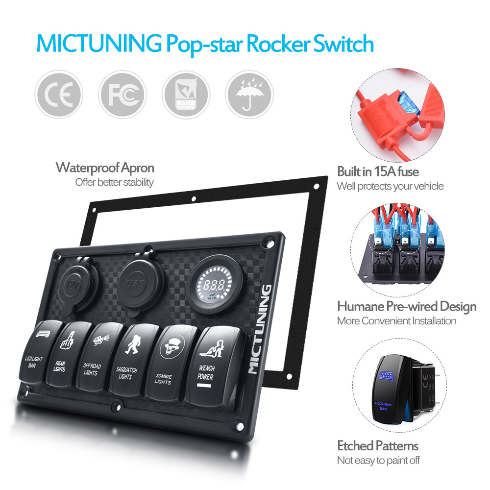 MICTUNING 6-Gang Touch Switch Panel ON/OFF LED Light Voltmeter 12/24v ...
