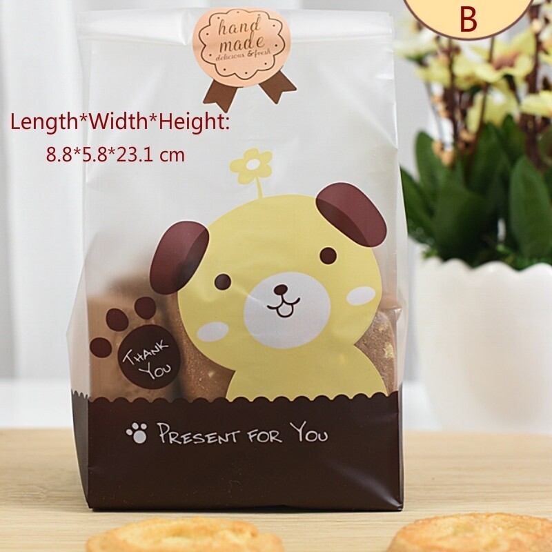 50 x Biscuit Bread Bags with Stickers Self-sealing Bag for Candy Baking ...