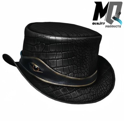 Steampunk Leather Top Hat Black El Dorado Hat With Golden Eye Band ...