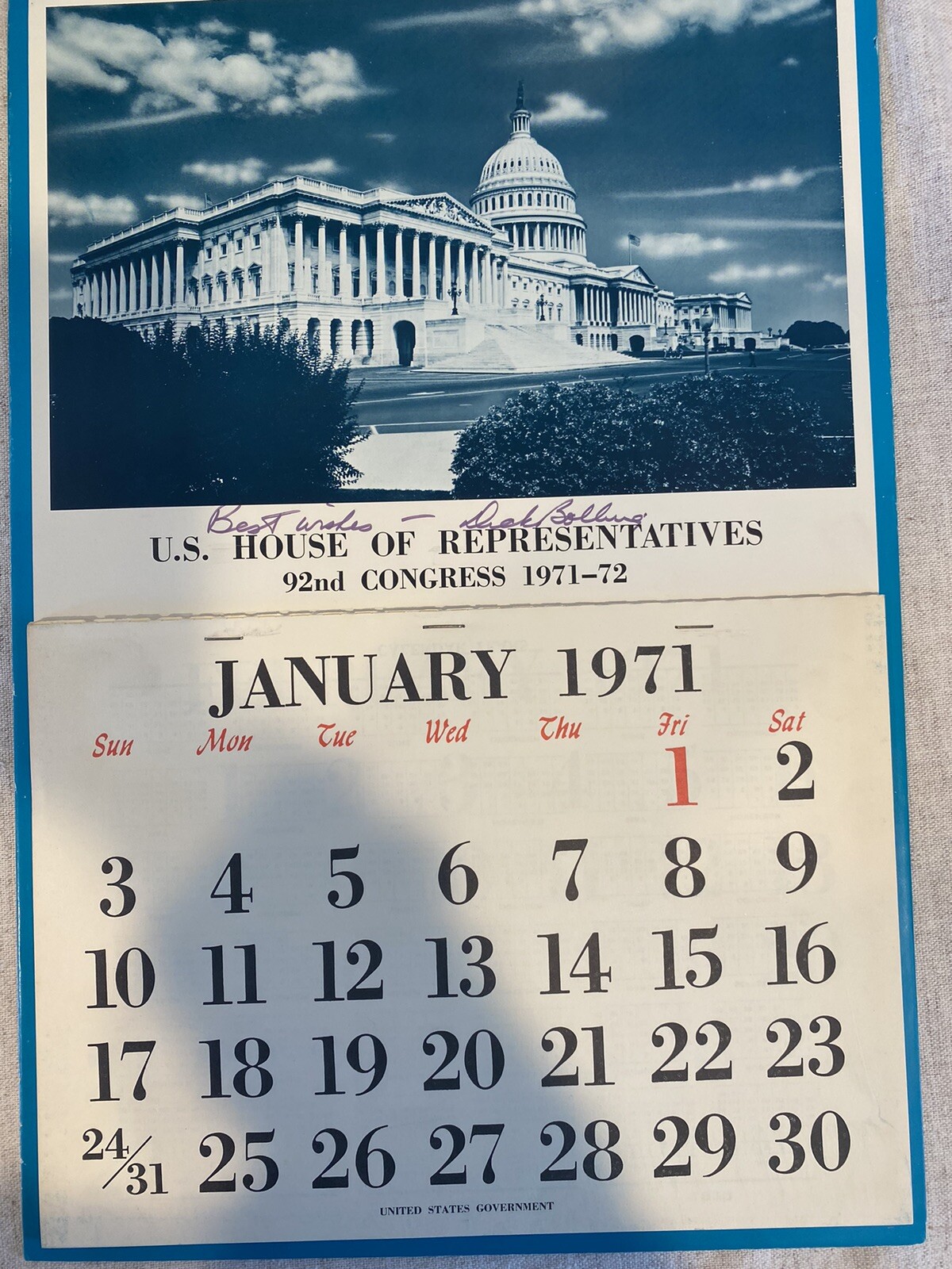 Vtg 1971 Wall Calendar US House of Representatives 92nd Congress ...