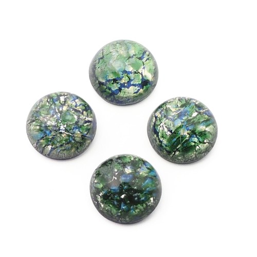 Lot (4) Czech vintage foil marble blue moonglow round glass cabochons ...