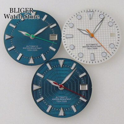 29MM White Blue Watch Dial Luminous Date Window Fit NH35A NH36 Mens ...