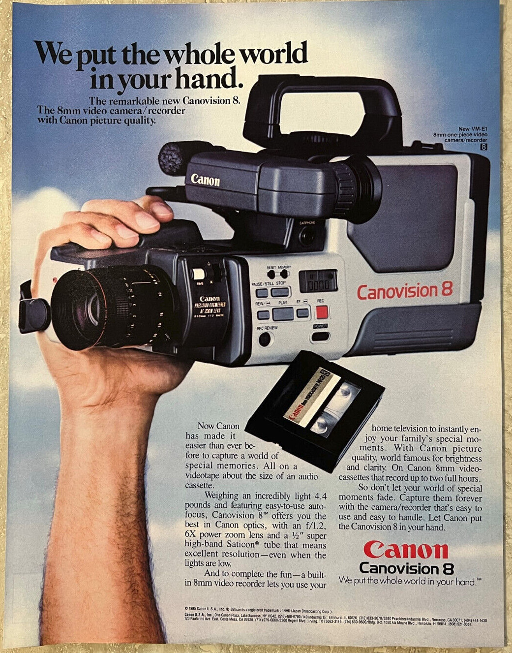 1985 Canon Canovision 8 VHS Video Camera 8mm Photography Vtg Print Ad ...