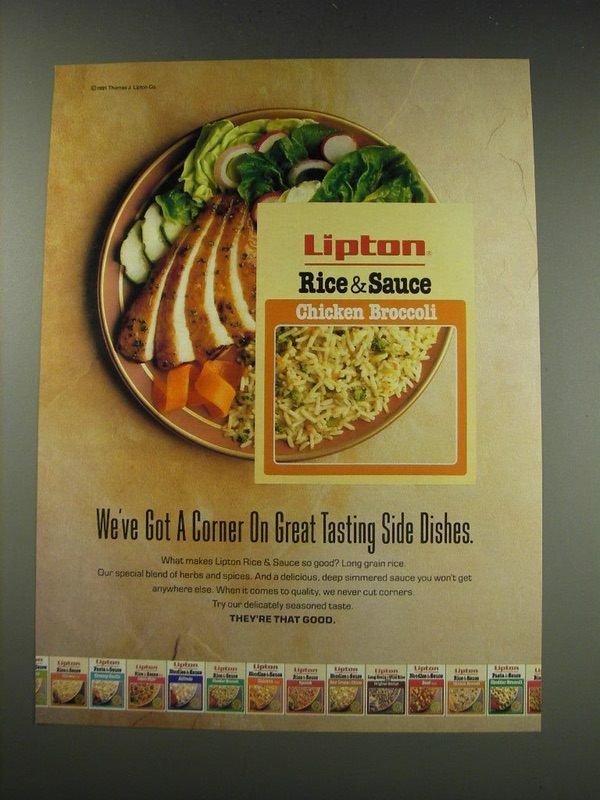 1991 Lipton Rice & Sauce Chicken Broccoli Ad - We've got a corner on | eBay