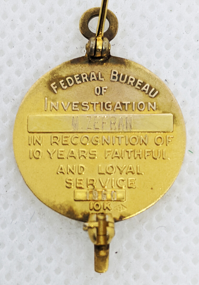 Scarce 1960 FBI 10 years Service Pin / Fob in 10K Gold Named to Agent M ...