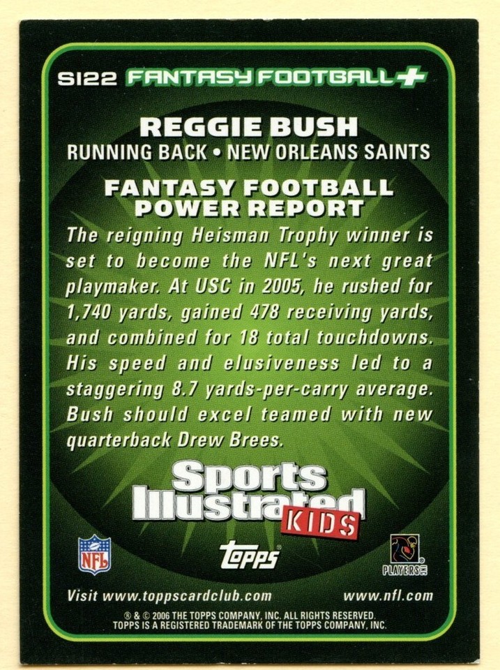2006 Topps Total SI for Kids Reggie Bush Fantasy Football+ card #S122 ...
