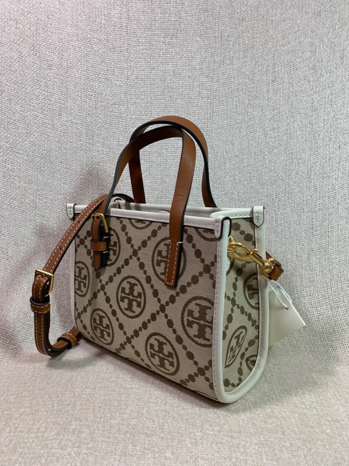 NEW Tory Burch T Monogram Hazel/Ivory Jacquard Mini Tote w/ Crossbody ...