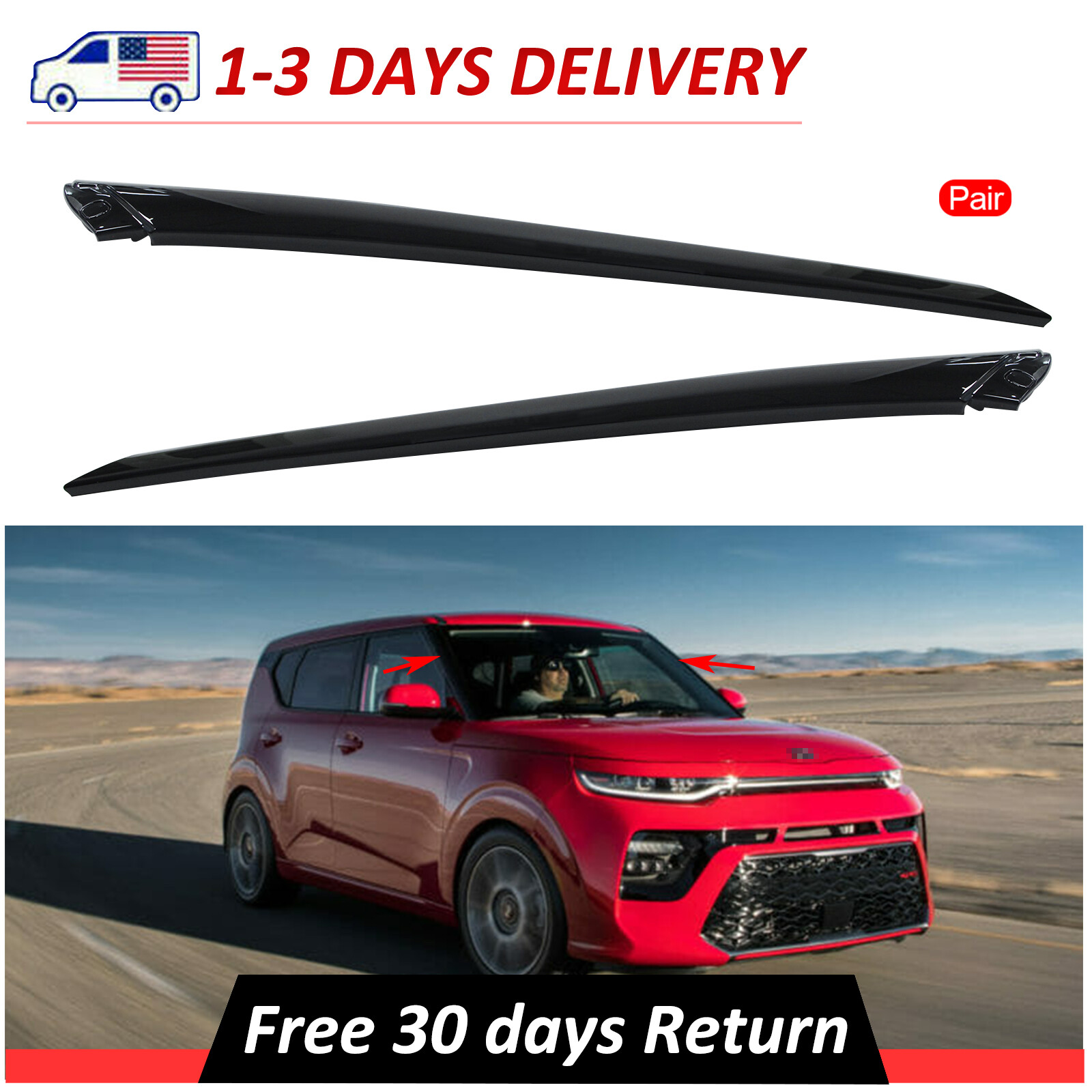 Pair(2) Exterior Molding Garnish Windshield Trim For 14-19 Kia Soul ...