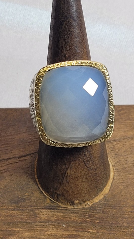 Italy 750 18K Yellow & White Gold Chalcedony Ring Size 8 | eBay