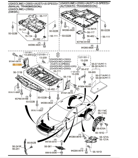 Genuine Mazda 3 BL Right Splash Shield Mazda3 2009 - 2013 Bbm4-56-114b ...