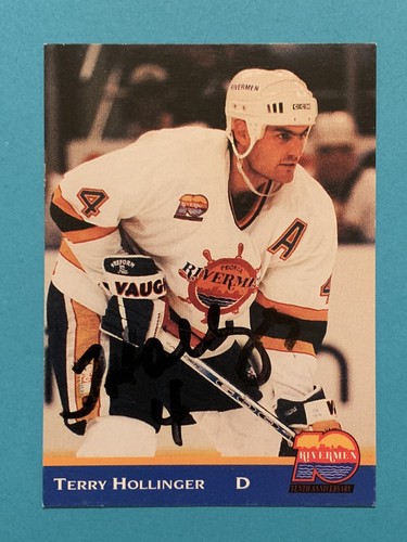 TERRY HOLLINGER Signed 1993-94 Hat Trick Peoria Rivermen Blues ...