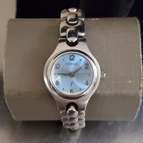 FOSSIL F2 Watch Women's Blue Dial Analog Quartz Silver Tone ES-9075 5.5 ...