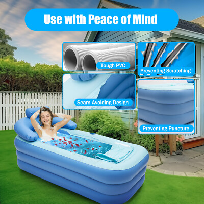 Adult Inflatable Bath Tub Folding Portable Spa Warm Blow Up Bathtub PVC ...