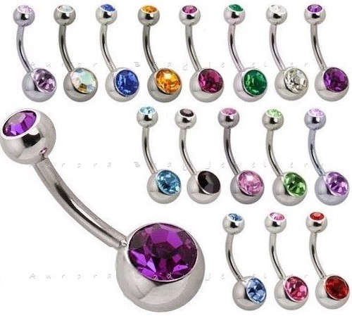 Gem Belly Bar - 200+ Designs/Colours - Belly Button Body Piercing Navel ...