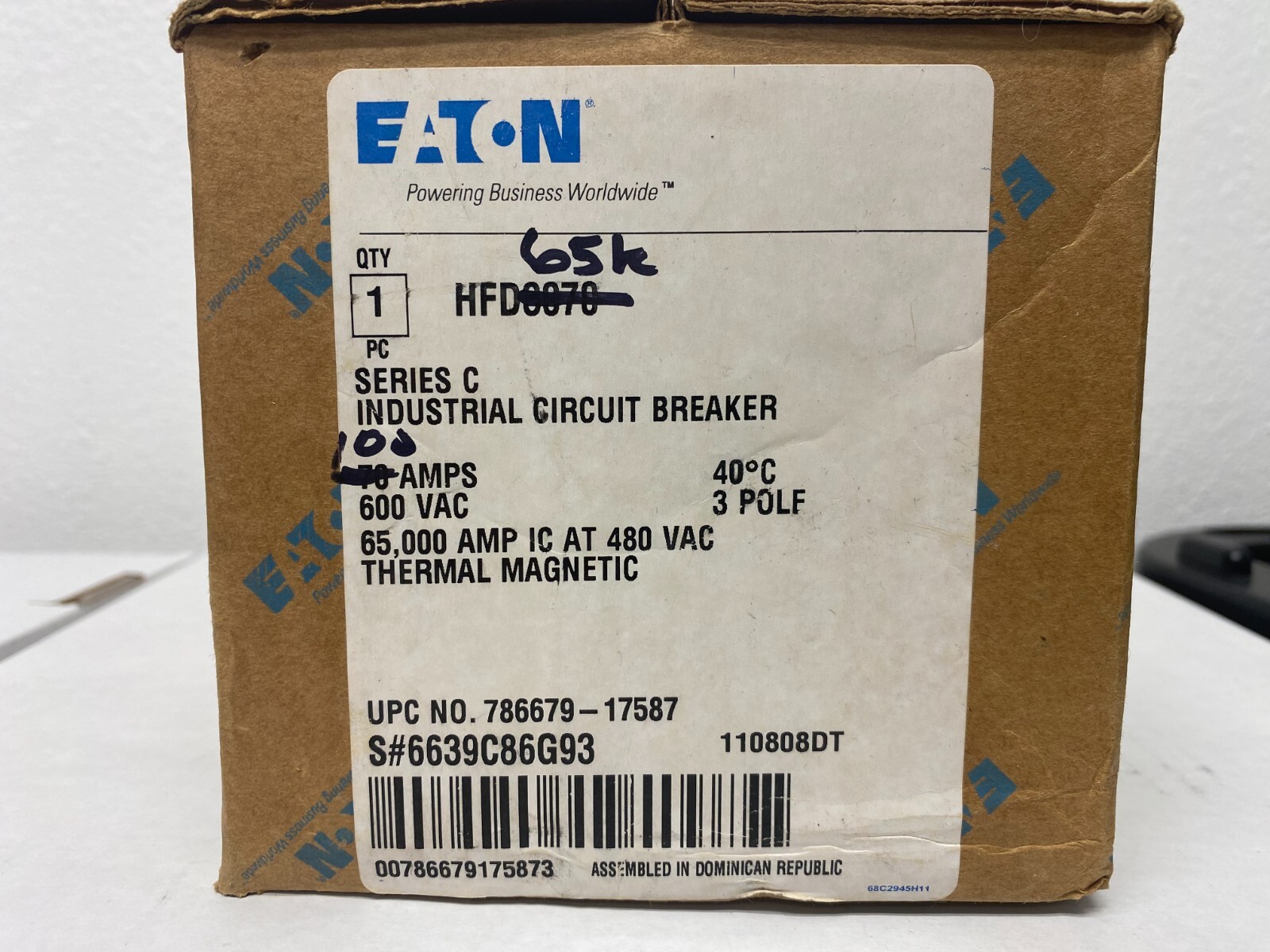 Eaton HFD3100 100 AMP 600 Volts 3 Pole 65K | eBay