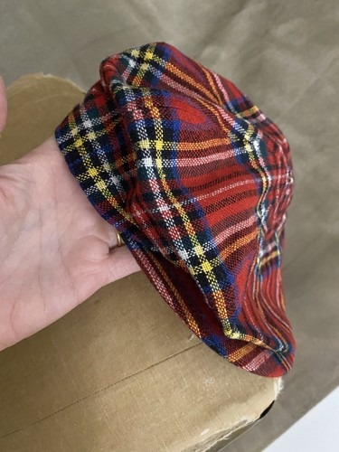 Red Plaid Wool CALHOUN Tartan Bonnet Scottish Tam Beret Hat Kilt Cap ...