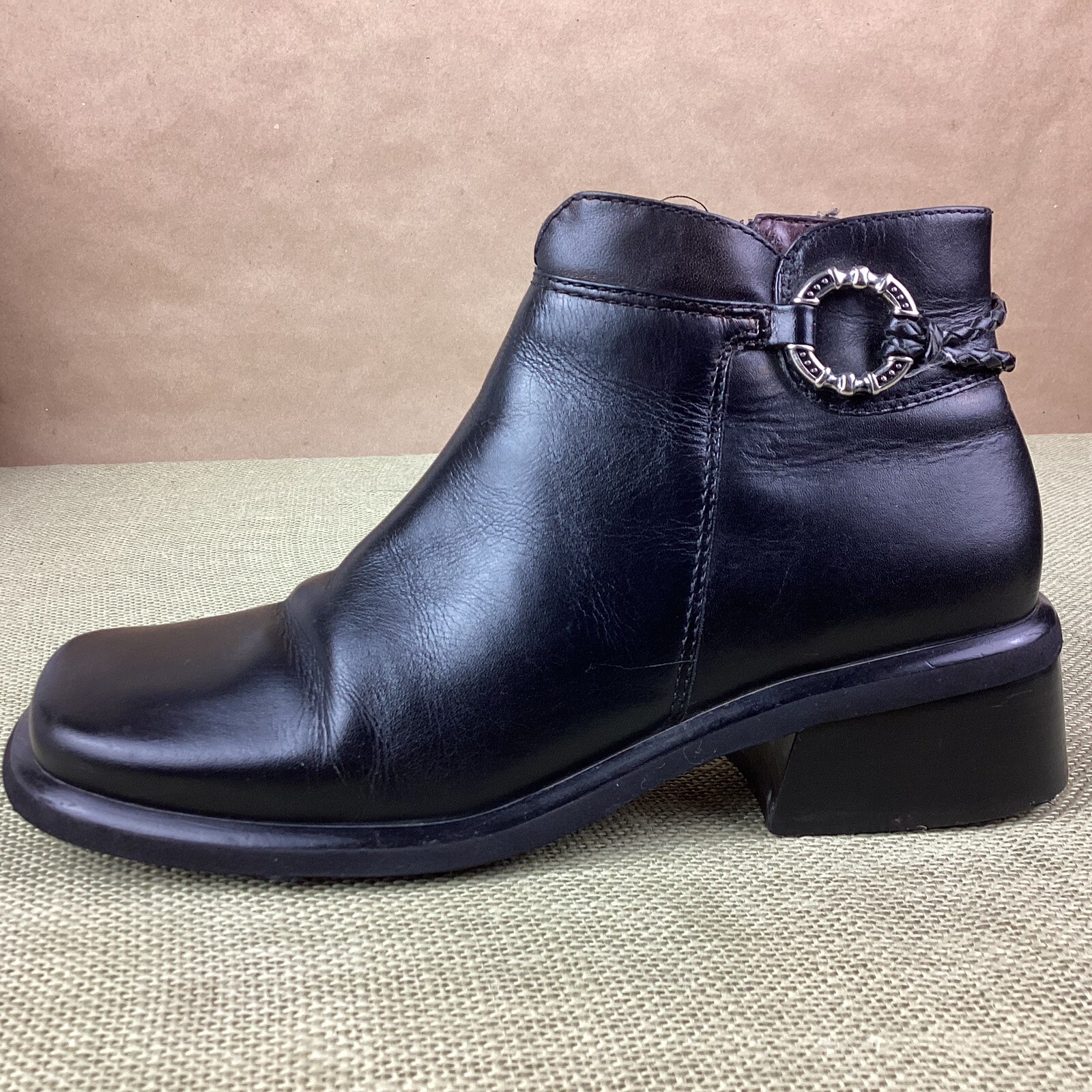 Sam & Libby Black Leather Ankle Boots Heel Booties Si… - Gem