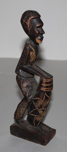 Vintage Hand Carved Wood African Male Drummer Figurine Statue Folk Art ...
