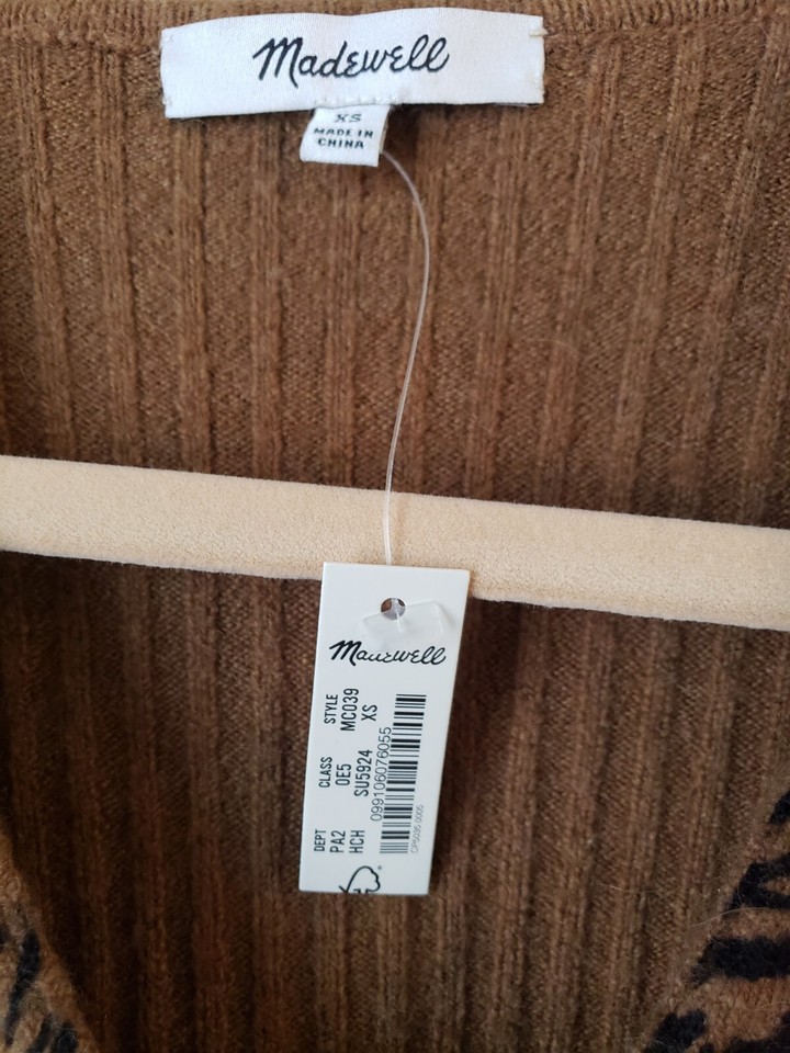 Madewell Tigerized Cameron Cardigan Sweater XS Wool Alpaca Brown Animal ...