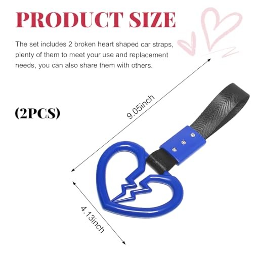 2PCS Broken Heart Car Handle Straps, Heart-Shaped Rear Bumper Blue ...