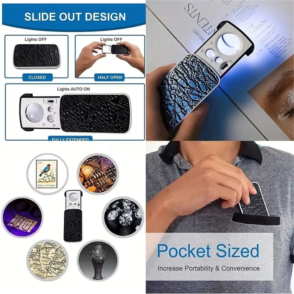 30X 60X 90X Pocket Magnifying Magnifier Jeweler Eye Glass Loupe Loop ...
