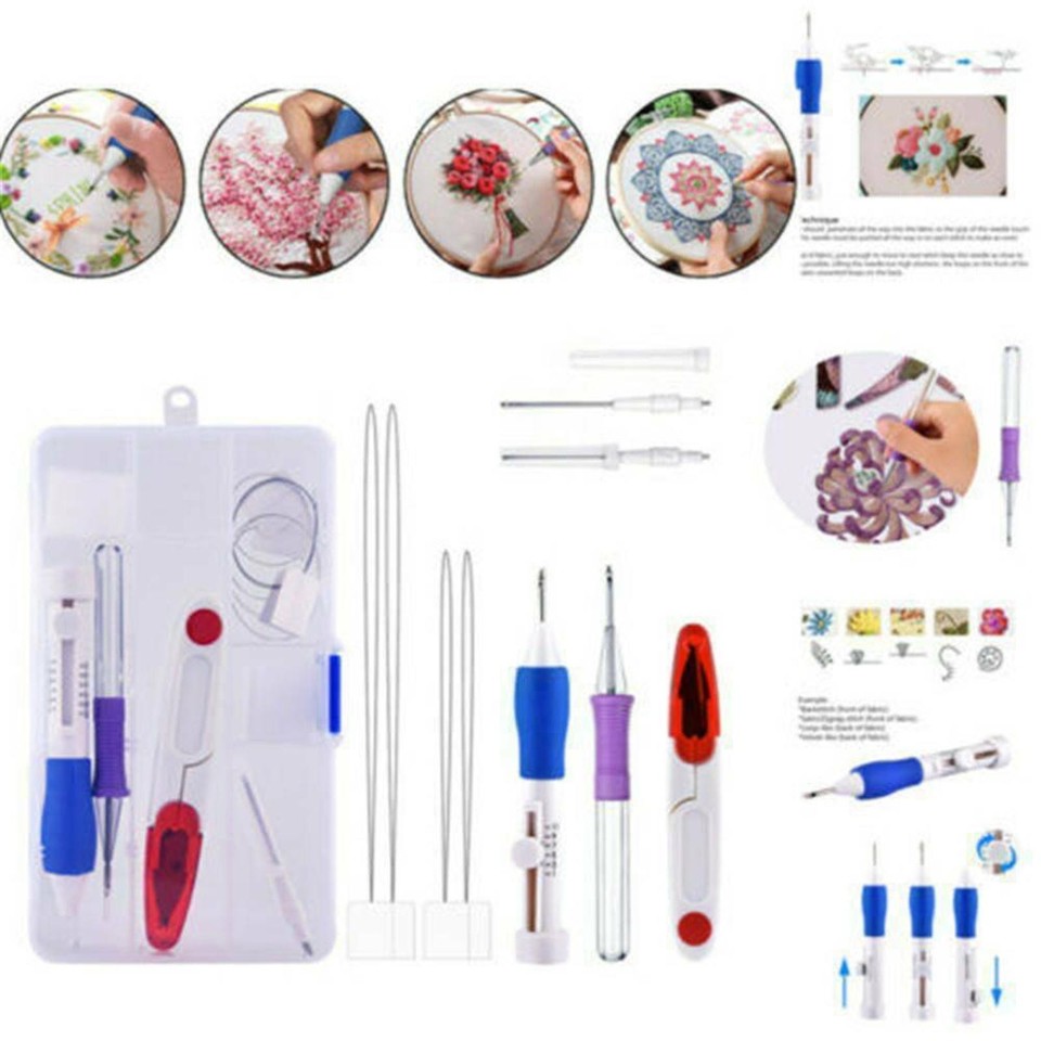 DIY Magic Embroidery Pen Set Punch Needle Stitching Knitting Sewing ...