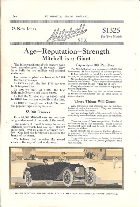 1916 Mitchell Six Touring Car Co Ad/ Great Art | eBay