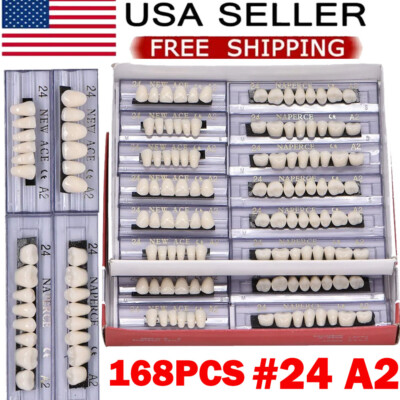 168Pcs/Box Acrylic Resin Denture #24 Dental Upper Lower Shade A2 Teeth ...