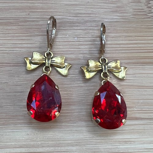 Red Glass Large Drop Earrings Gold Metal Earrings for Pierced Ears Gold ...