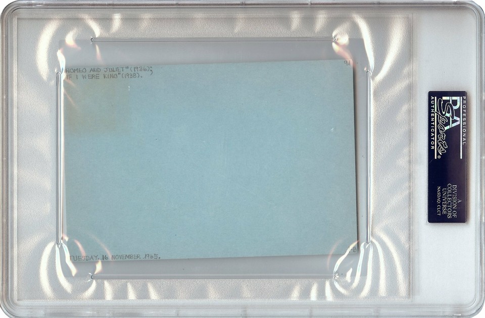 Basil Rathbone Signed Autographed 4X6 Index Card 1965 Vintage Auto PSA ...