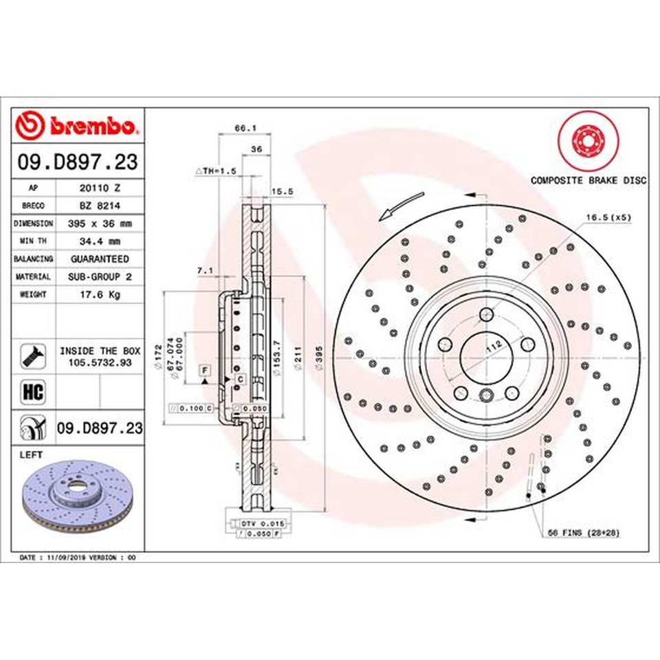 2x Brake Discs 2-Piece Vented Grooved For BMW 8 G14 F91 840i Brembo ...